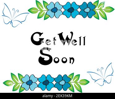 get well soon with vector flowers border design Stock Photo - Alamy