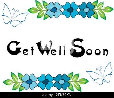 get well soon with vector flowers border design Stock Photo - Alamy