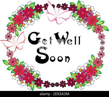 get well soon with vector flowers border design Stock Photo - Alamy