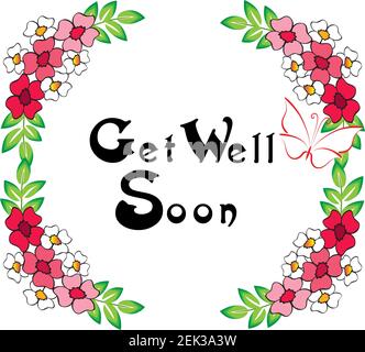 get well soon with vector flowers border design Stock Photo - Alamy