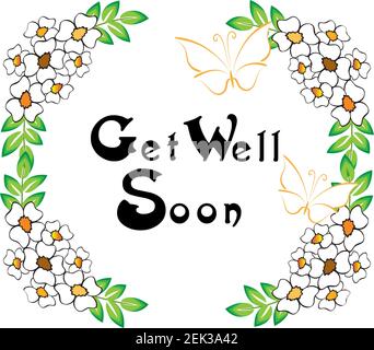 get well soon with vector flowers border design Stock Photo - Alamy