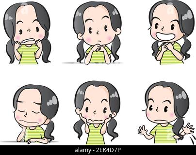 vector cartoon girl emoji stickers set Stock Vector Image & Art - Alamy