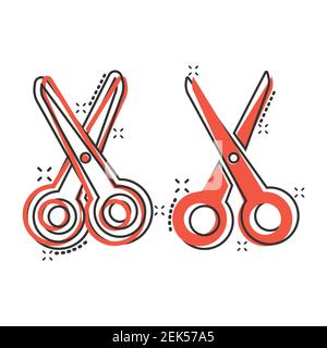 Scissor icon in comic style. Cut equipment cartoon vector illustration ...