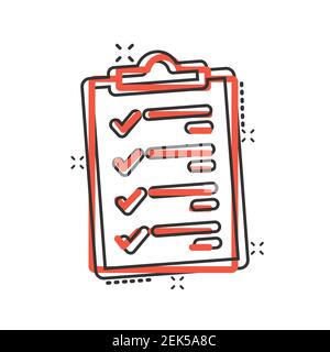 Document checklist icon in comic style. Report cartoon vector ...