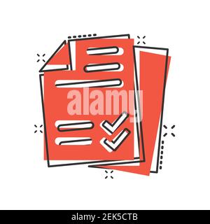 Document checklist icon in comic style. Report cartoon vector ...