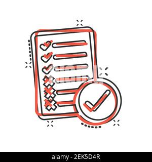 Document checklist icon in comic style. Report cartoon vector ...