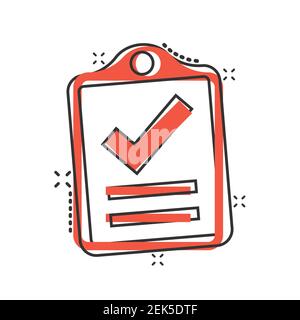 Document checklist icon in comic style. Report cartoon vector ...