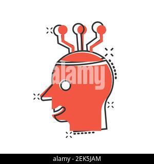 Mind awareness icon in comic style. Idea human cartoon vector ...