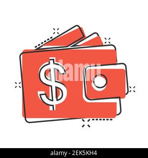Wallet icon in comic style. Purse cartoon vector illustration on white ...