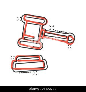 Auction hammer icon in comic style. Court sign cartoon vector ...