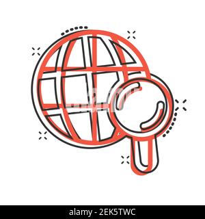 Globe search icon in comic style. Network navigation cartoon vector ...