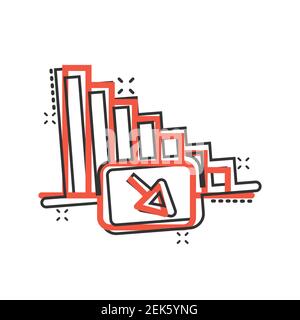 Decline arrow icon in comic style. Decrease cartoon vector illustration on white isolated ...
