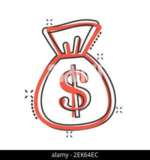 Money bag icon in comic style. Moneybag cartoon vector illustration on ...
