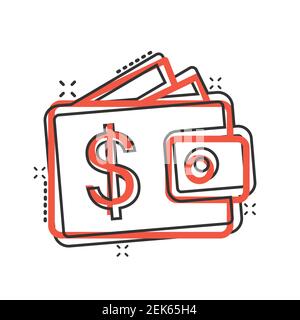 Wallet icon in comic style. Purse cartoon vector illustration on white ...