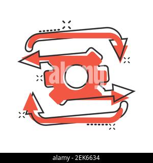 Workflow icon in comic style. Gear effective cartoon vector ...