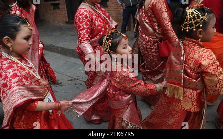 Kathmandu, Bagmati, Nepal. 23rd Feb, 2021. Girls from Newar community ...