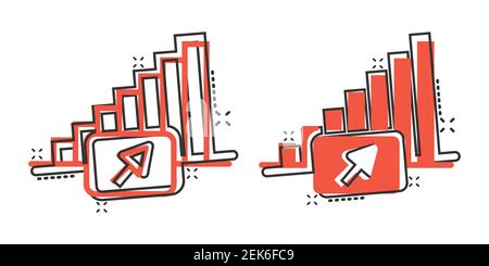 Market trend icon in comic style. Decline arrow with magnifier cartoon ...