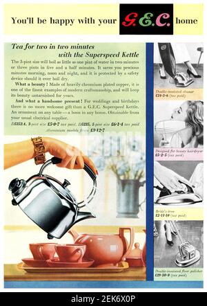 Old advert for a GEC electric kettle and other household electrical ...