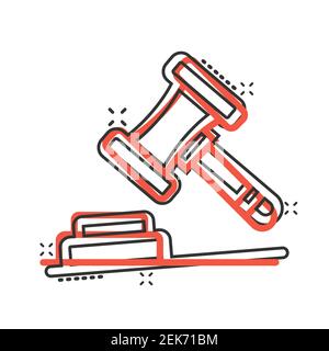 Auction hammer icon in comic style. Court sign cartoon vector ...