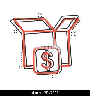 Shipping box with dollar icon in comic style. Container cartoon vector ...