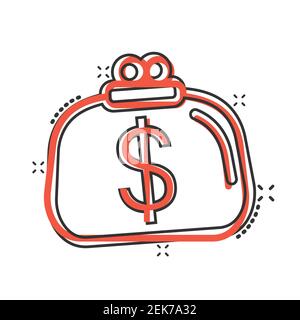 Wallet icon in comic style. Purse cartoon vector illustration on white ...