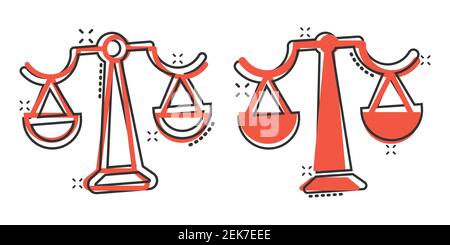 Scale balance icon in comic style. Justice cartoon vector illustration ...