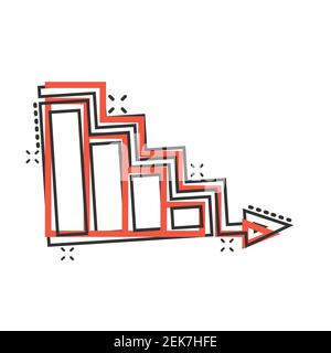 Decline arrow icon in comic style. Decrease cartoon vector illustration on white isolated ...