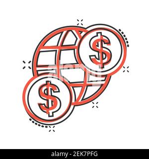 Global business icon in comic style. Money transaction cartoon vector ...
