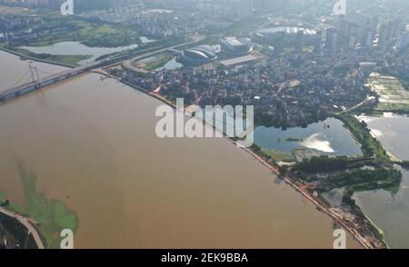 An aerial view of the Poyang Lake, the largest freshwater lake in China ...