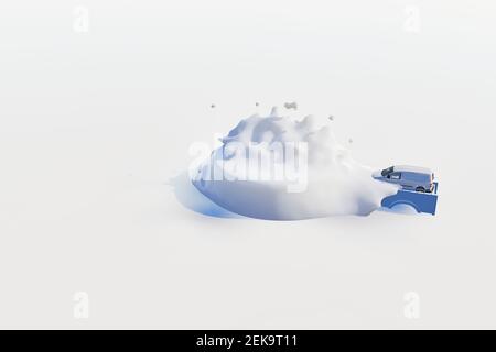 Rendered image of a van crossing a bridge with a wave approaching Stock ...