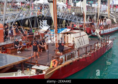 A traditional Maori waka moana (large ocean-going canoe) and the ...