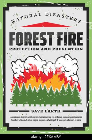 Forest fire fighting, nature protection social warning vintage grunge ...