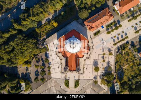 An aerial view of the Sanctuary of Our Lady of Sameiro at sunset in ...