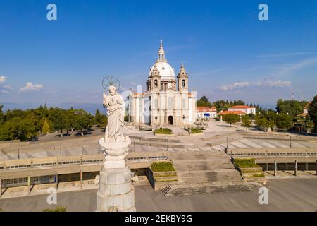 An aerial view of the Sanctuary of Our Lady of Sameiro at sunset in ...