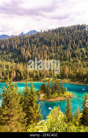 Switzerland, Graubunden, Cauma Lake, Aerial view of lake Stock Photo ...