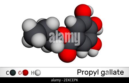 Propyl gallate antioxidant food additive molecule. Skeletal formula ...