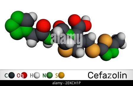 Cefazolin, cefazoline, cephazolin molecule. It is s beta-lactam ...