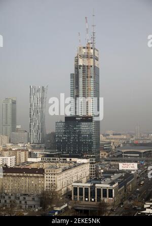 The Varso tower is seen under construction on June 19, 2020 in Warsaw ...