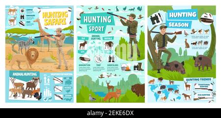 Hunting equipment and hunt animals infographic diagrams and information ...