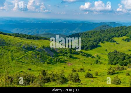 Central Balkan mountain range viewed from Buzludzha peak in Bulgaria ...