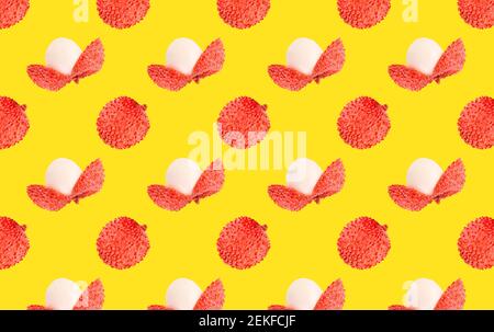 Seamless pattern of lychee fruits on monochrome color background Stock ...
