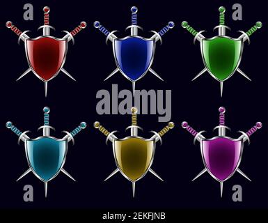 Ammunition red, blue, green and pink vector icon set. Web icons. Flat ...