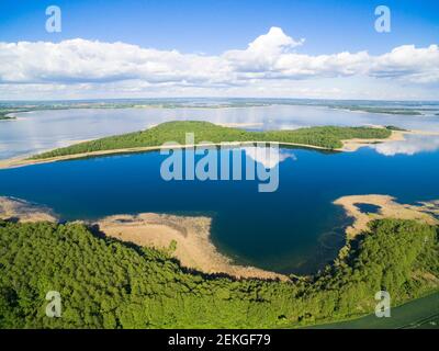 Aerial view of Mamry Lake and Upalty island - the biggest Masurian ...