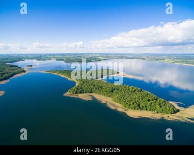 Aerial view of Mamry Lake and Upalty island - the biggest Masurian ...