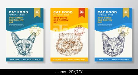 Cat Food Label Templates Set. Abstract Vector Packaging Design Layouts ...