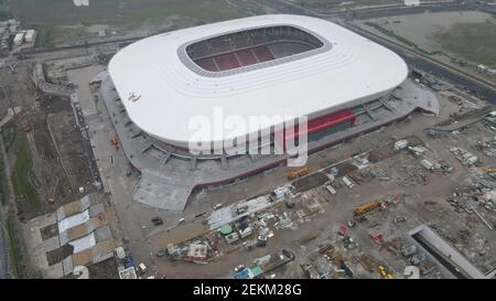 Aerial view of the Pudong Football Stadium where the League of Legends ...
