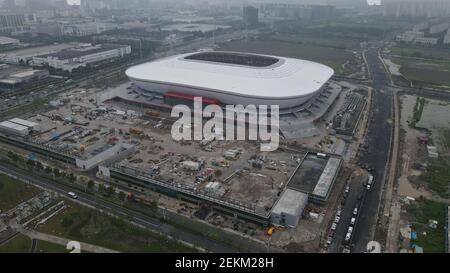 Aerial view of the Pudong Football Stadium where the League of Legends ...