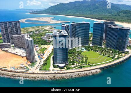 Aerial view of Riyue Bay, or Sun and Moon Bay, a popular surfing site ...