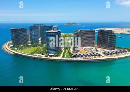 Aerial view of Riyue Bay, or Sun and Moon Bay, a popular surfing site ...