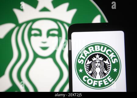 Ukraine. 21st Feb, 2021. In this photo illustration a Spacex logo is ...